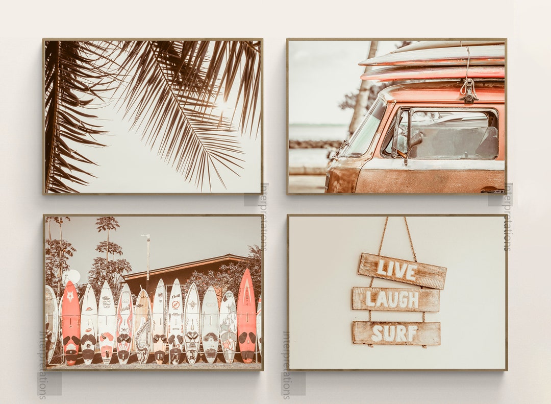Vintage Beach Print Set of 4, Summer Prints, Tropical Printable Wall ...