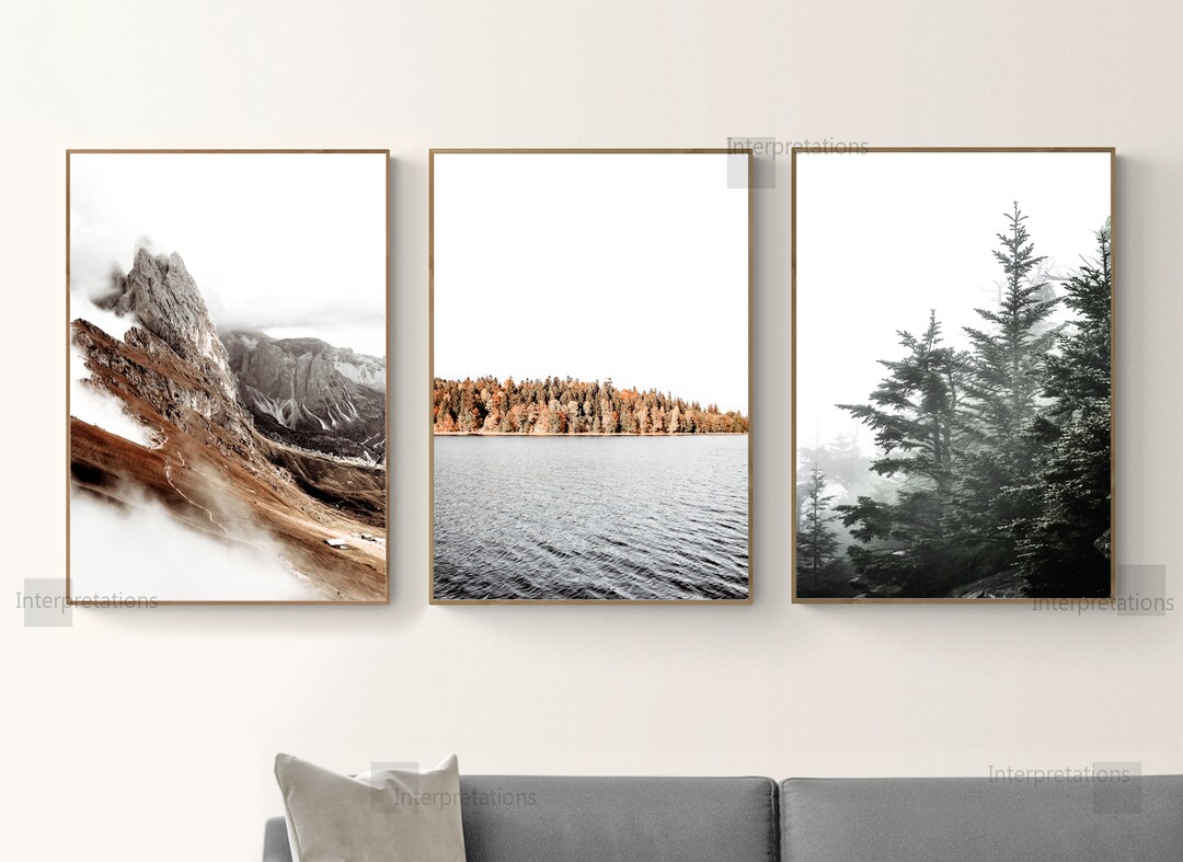 Mountain Print Set of 3 Lake Minimal Gallery Wall Art Nature - Etsy