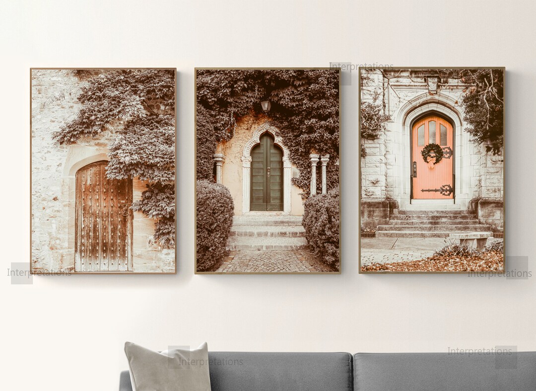 Vintage Doors Print Set of 3, Printable Architecture Wall Decor, Orange ...