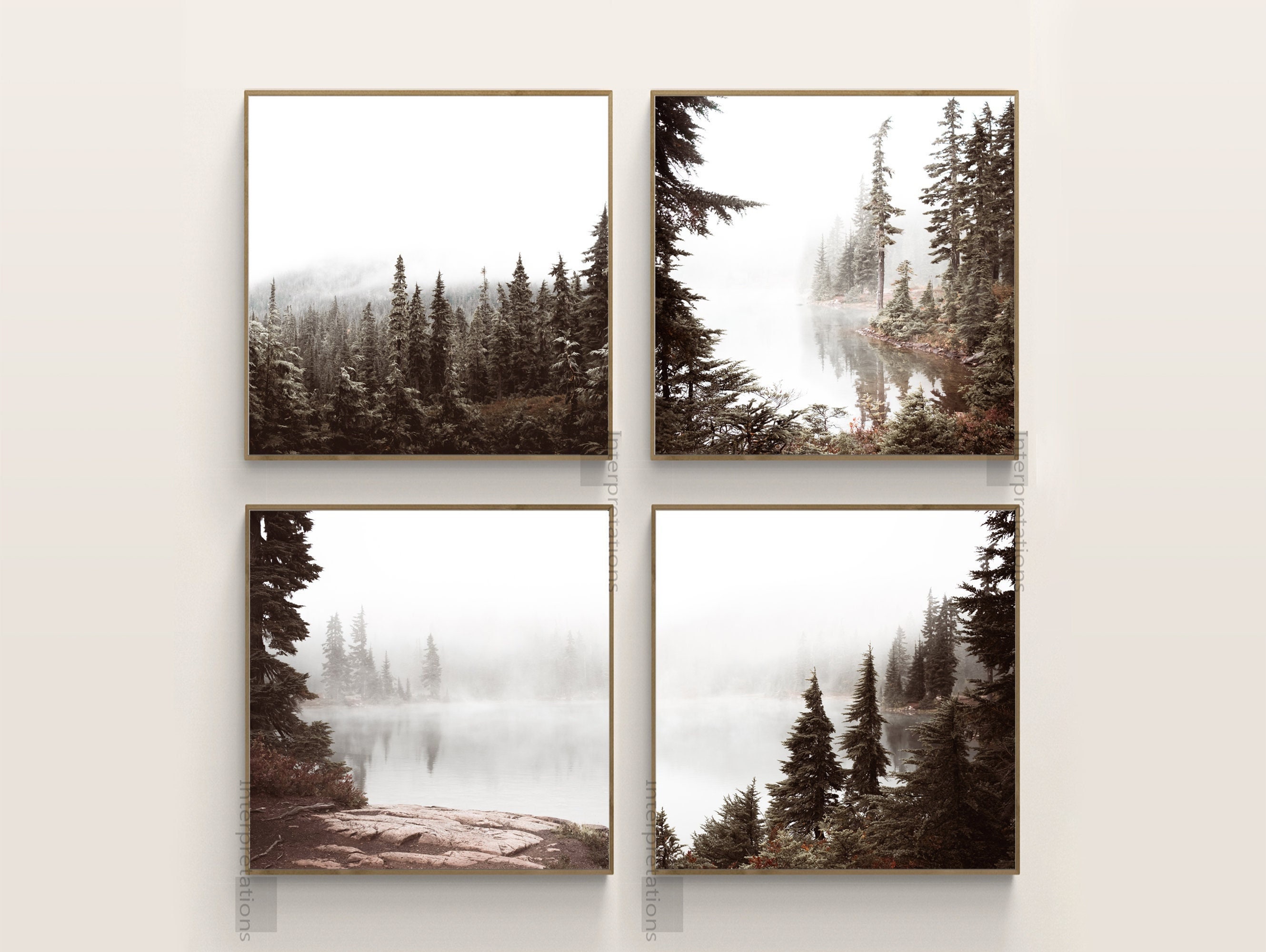 Mountain Print Set of 4 Square Prints, Nature Printable Art, Mountain ...