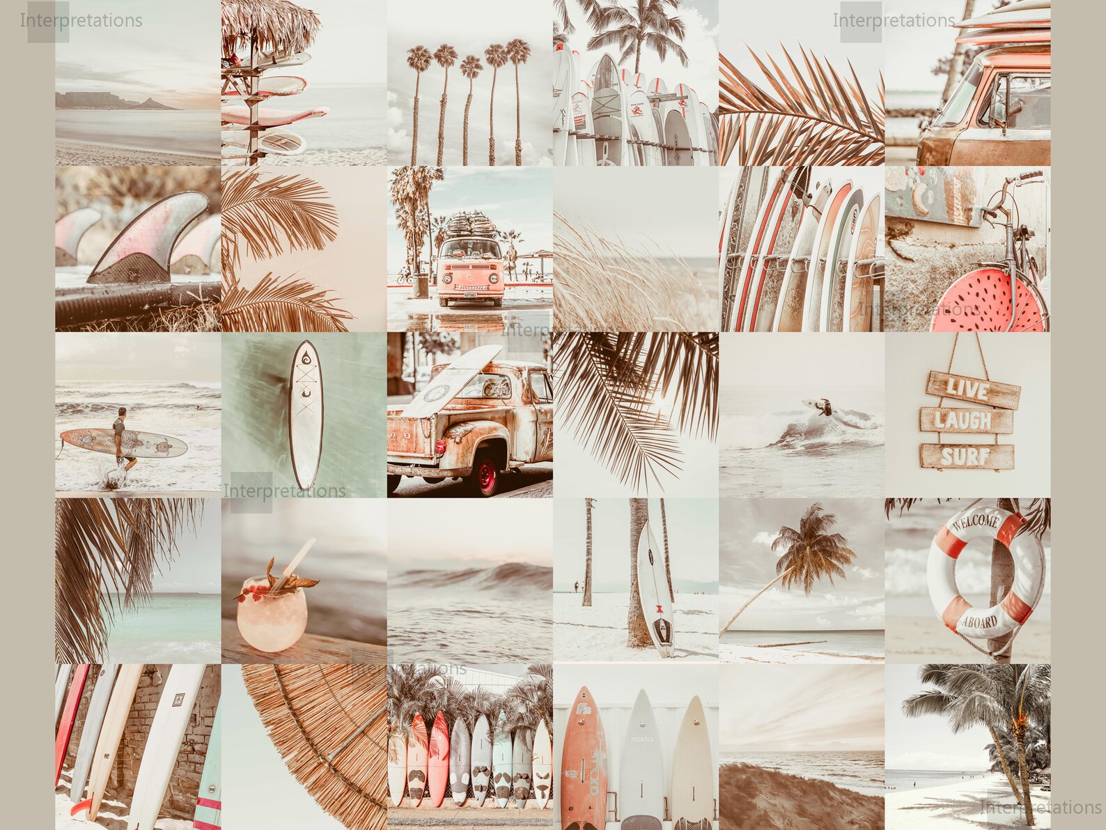 Beach DIY Wall Collage Kit of 30 Square Prints Surf Download - Etsy