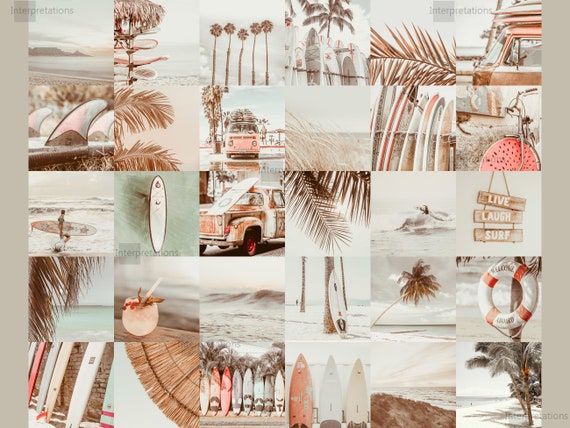 Beach DIY Wall Collage Kit of 30 Square Prints Surf Download - Etsy