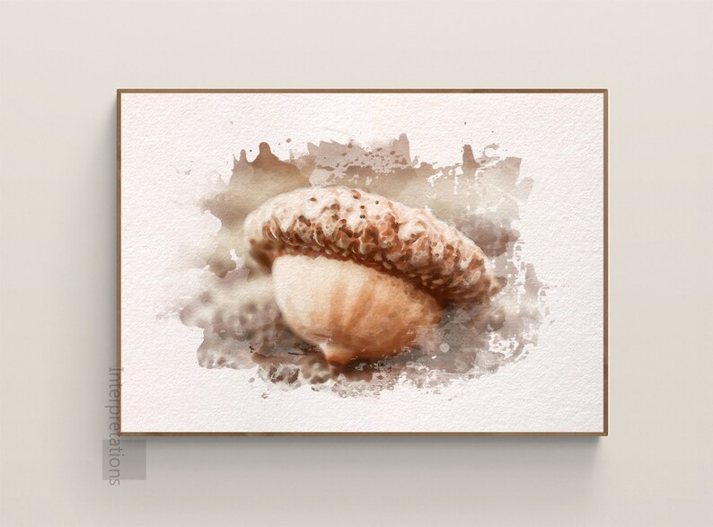 Acorn Print Fall Art Watercolor Fall Digital Art Minimal - Etsy