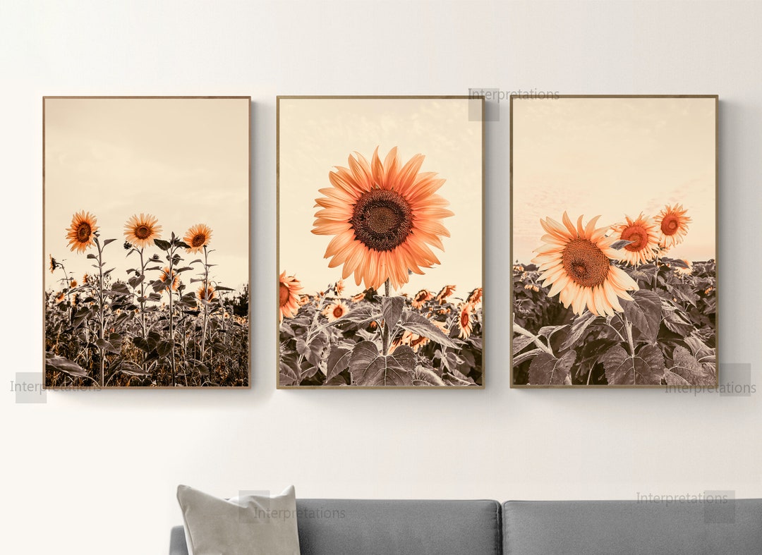 Sunflower Print Set of 3, Floral Botanical Print Set, Fall Sunflowers ...