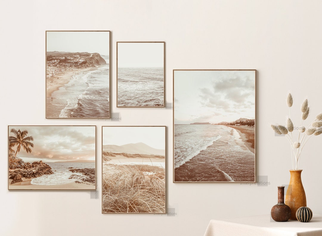 Neutral Beach Print Set of 5, Ocean Shore Art Prints, Printable Wall ...