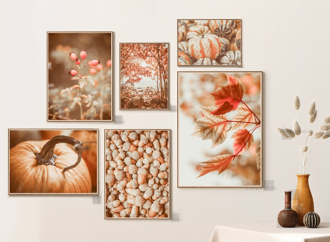 Fall Print Set of 6, Autumn Nature Printable Art, Pumpkins, Acorns ...