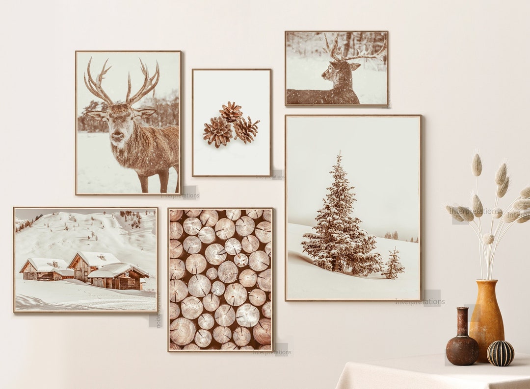 Christmas Print Set of 6, Winter Nature Printable Art, Pine Tree, Wood ...