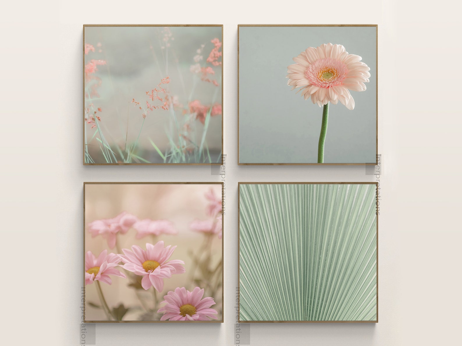 Botanical Square Print Set of 4 Blush Pink Wildflowers Dorm - Etsy