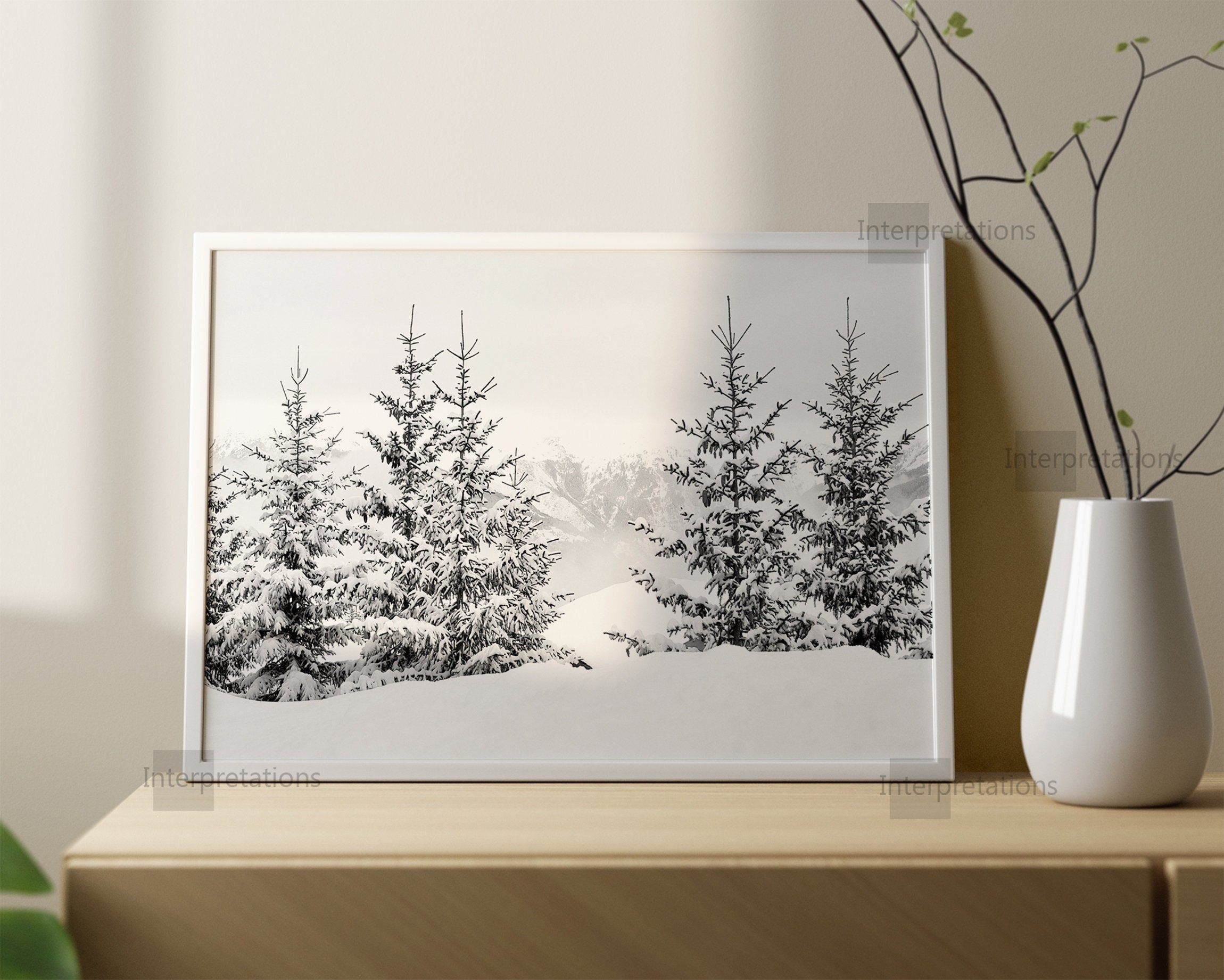 Christmas Print Pine Trees Printable Art Winter Landscape - Etsy