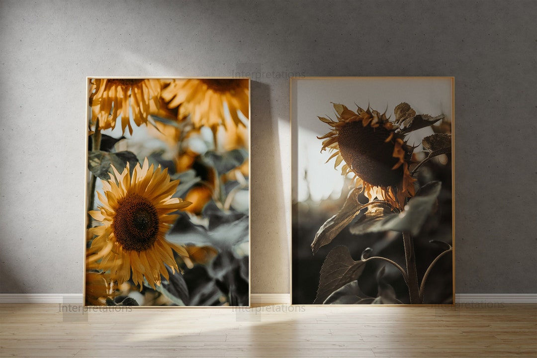 Sunflower Print Set of 2, Floral Botanical Print Set, Fall Sunflowers ...