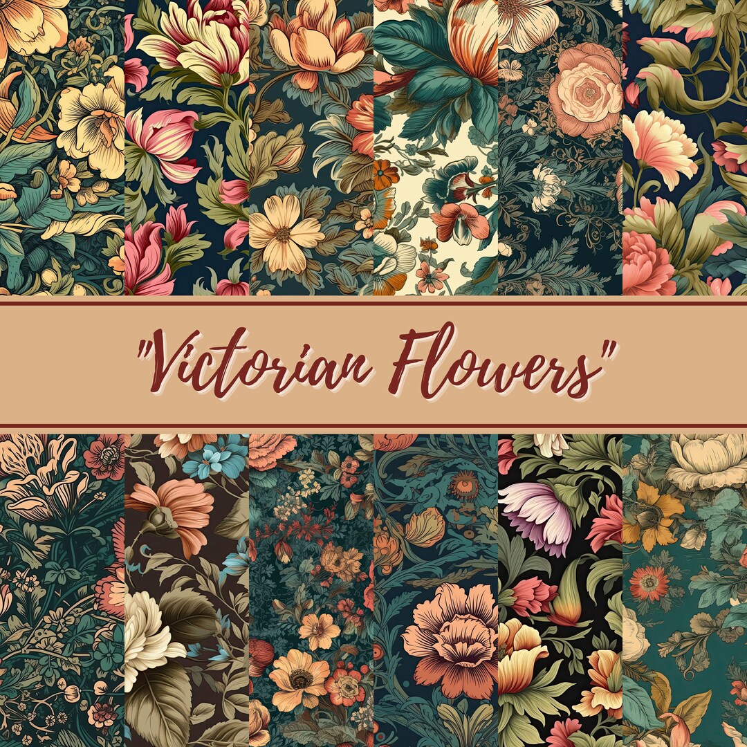 Digital Paper Set 12 Victorian Floral Patterns Pink Red Orange - Etsy