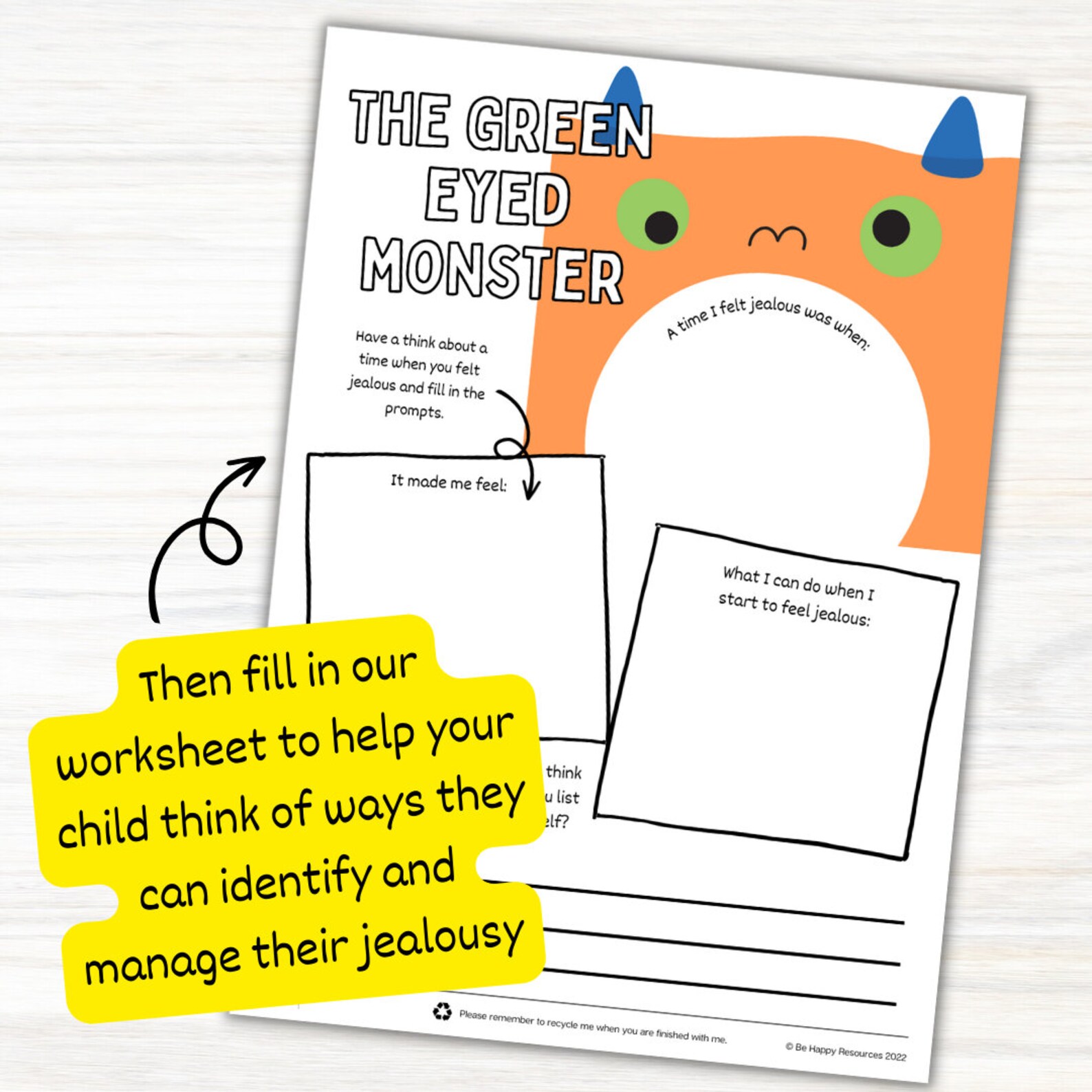 Green Eyed Monster Jealousy Activity for Kids | Exploring Jealousy ...