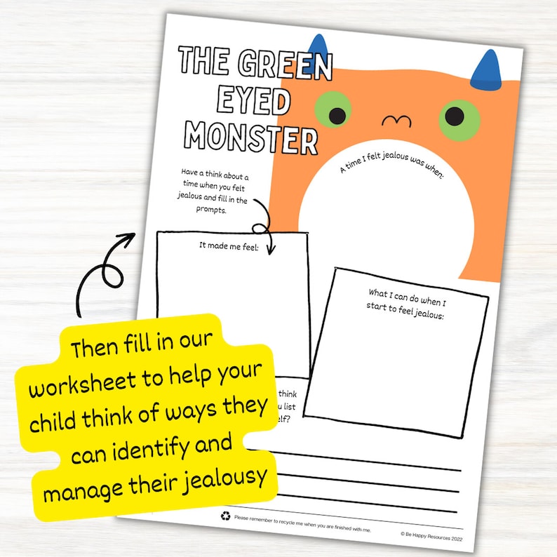 Green Eyed Monster Jealousy Activity for Kids | Exploring Jealousy ...