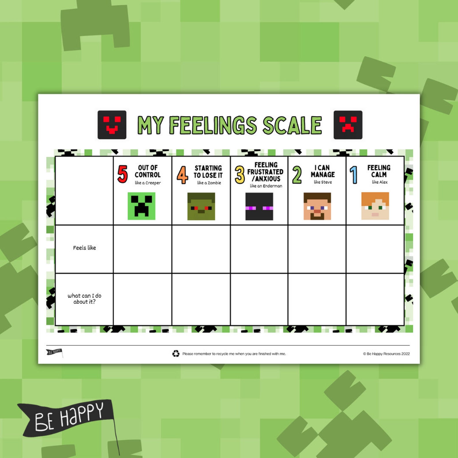 Minecraft Emotion Regulation Pack | Minecraft Themed Calming Activity ...