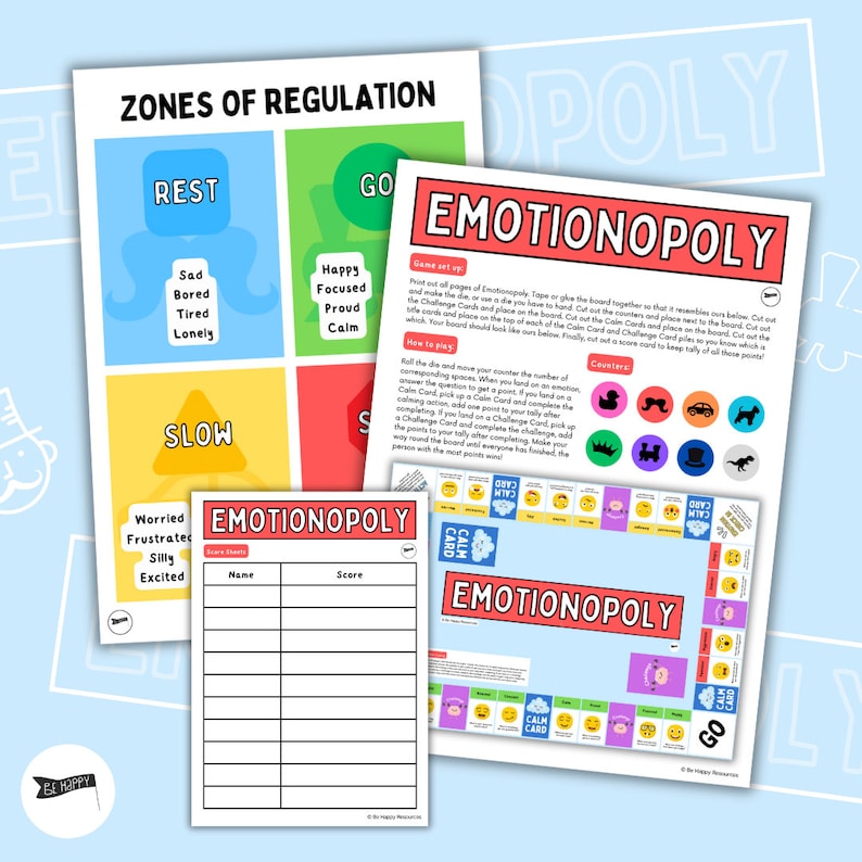 Emotionopoly - Printable Zones of Regulation Board Game - Emotional ...