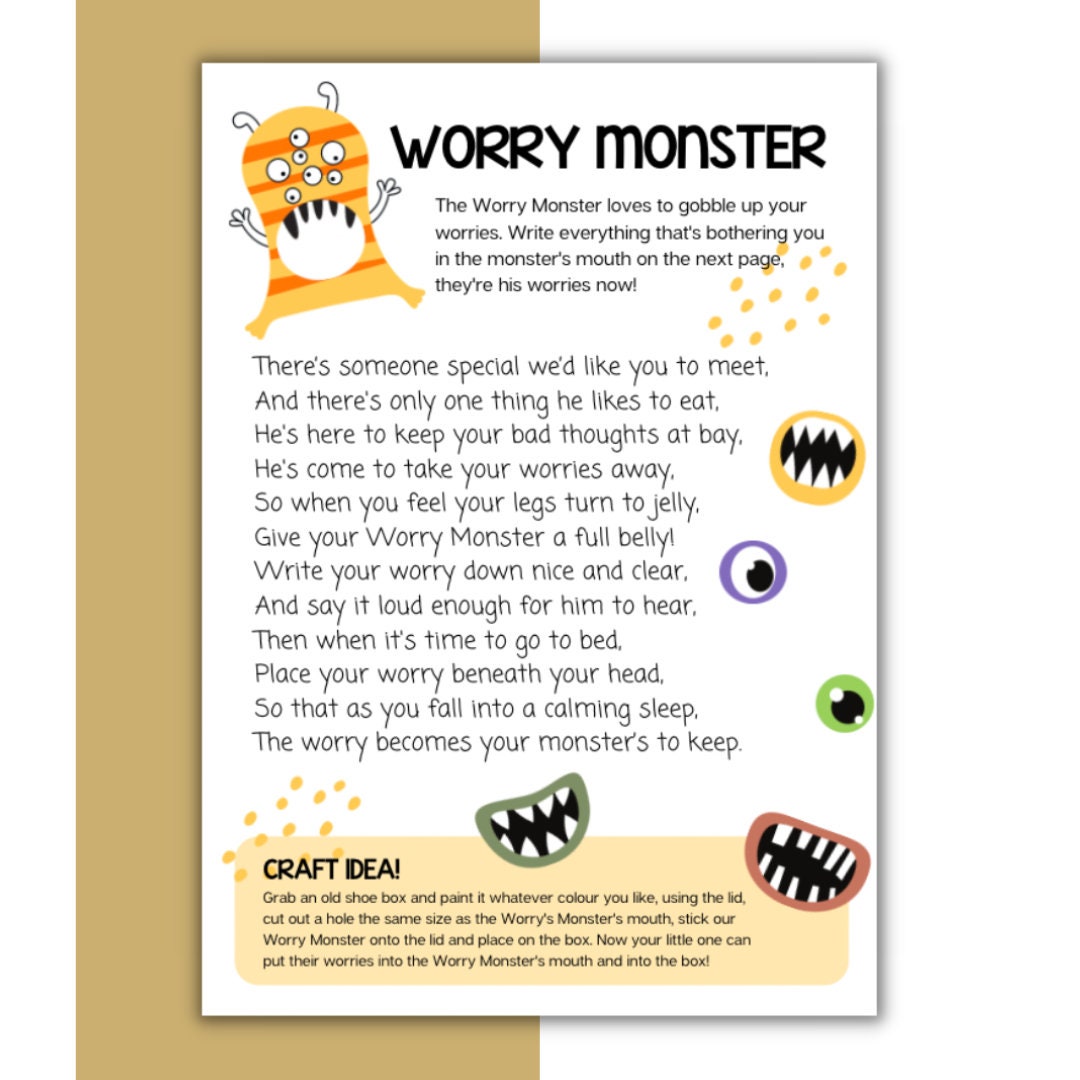 Worry Monster Activity | Ease Children's Worries and Anxiety - Etsy