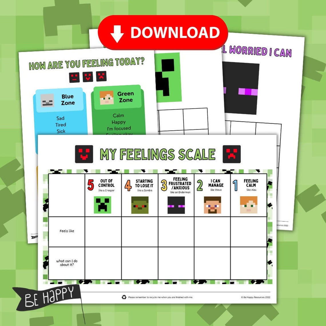 Minecraft Emotion Regulation Pack | Minecraft Themed Calming Activity ...