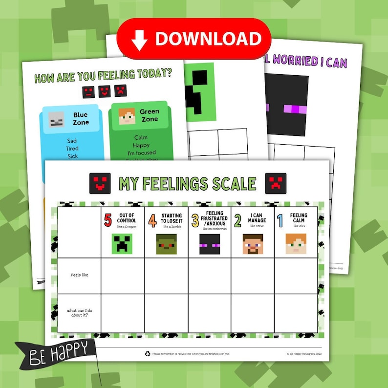 Minecraft Emotion Regulation Pack | Minecraft Themed Calming Activity ...