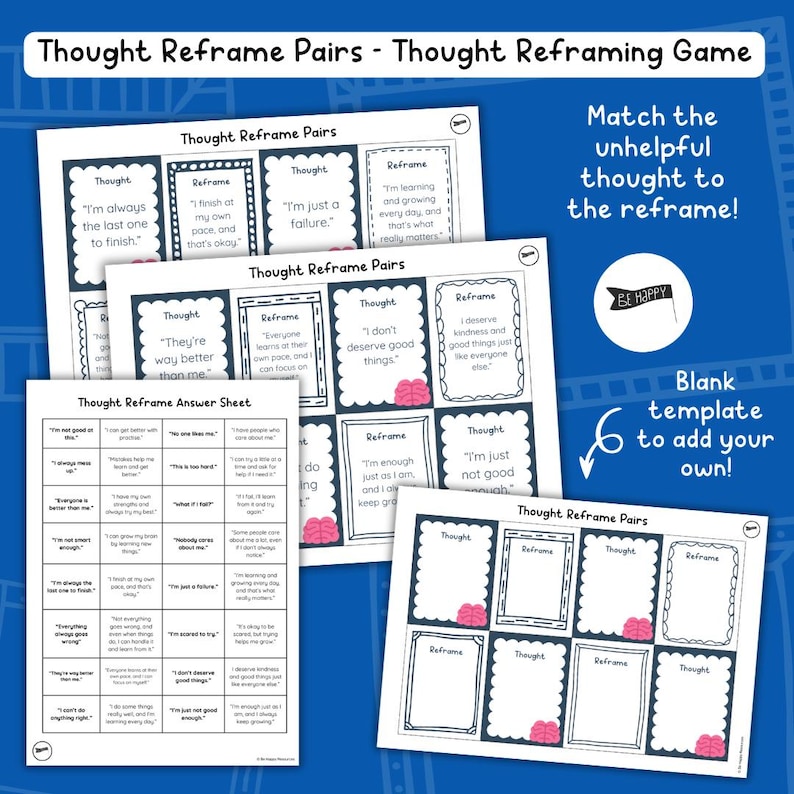 Thought Reframe Pairs | A Fun CBT Game to Inspire Positive Thinking ...