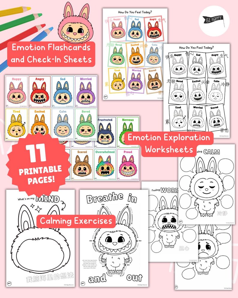 Labubu Inspired Monsters Emotions Toolkit | 11 Printable Pages ...