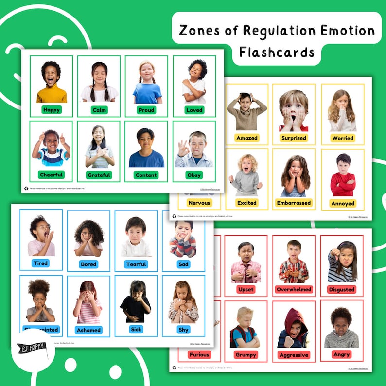 Emotion Flashcards for Children Featuring Real Children Sorted by Zones ...