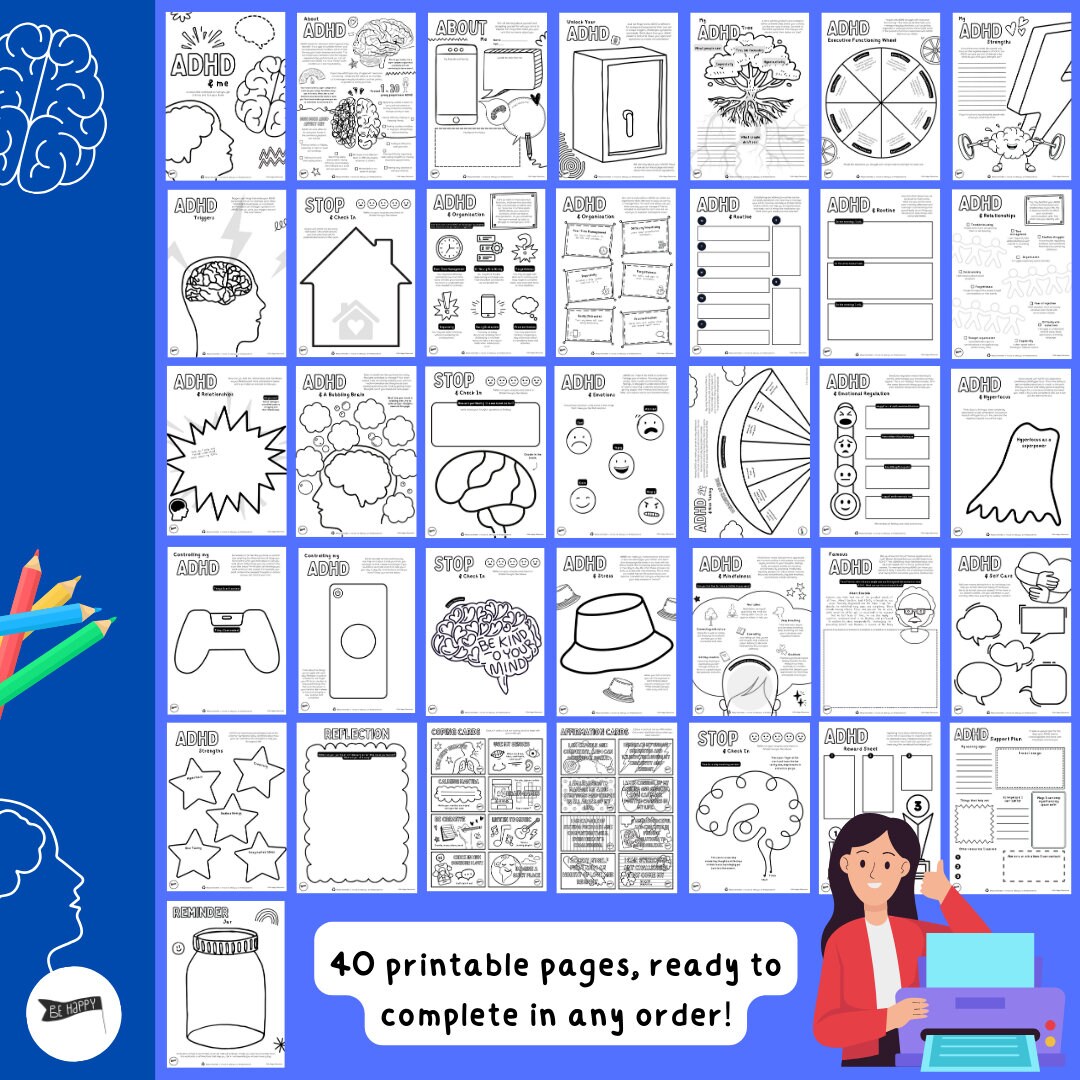 ADHD & Me - A Colourable, Printable Workbook for Pre-teens, Teens and ...