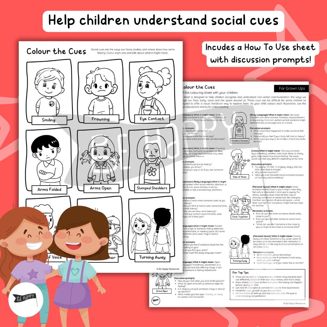Colour the Cues | Social Cues Colouring Sheet and Discussion Activity ...