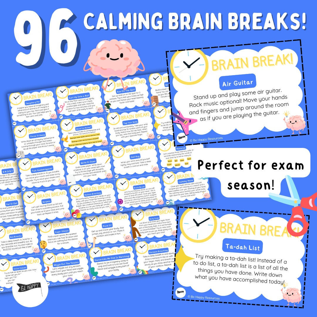 96 Calming Brain Breaks for Kids and Teens - 96 Printable Action Cards ...