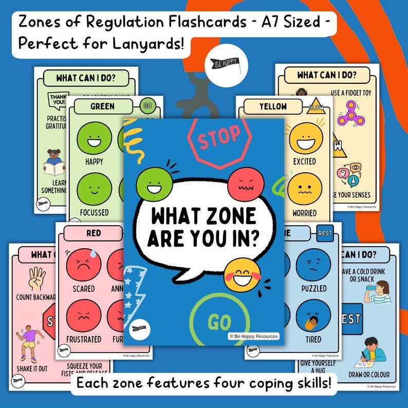 Zones of Regulation A7 Flashcards | Perfect for Lanyards and On-the-go ...