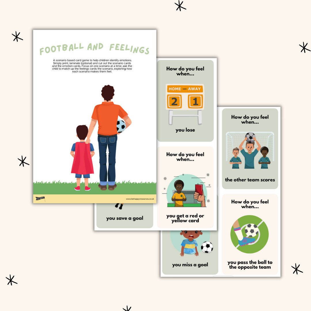 Football and Feelings Scenario Based Flashcard Game for Kids | Etsy