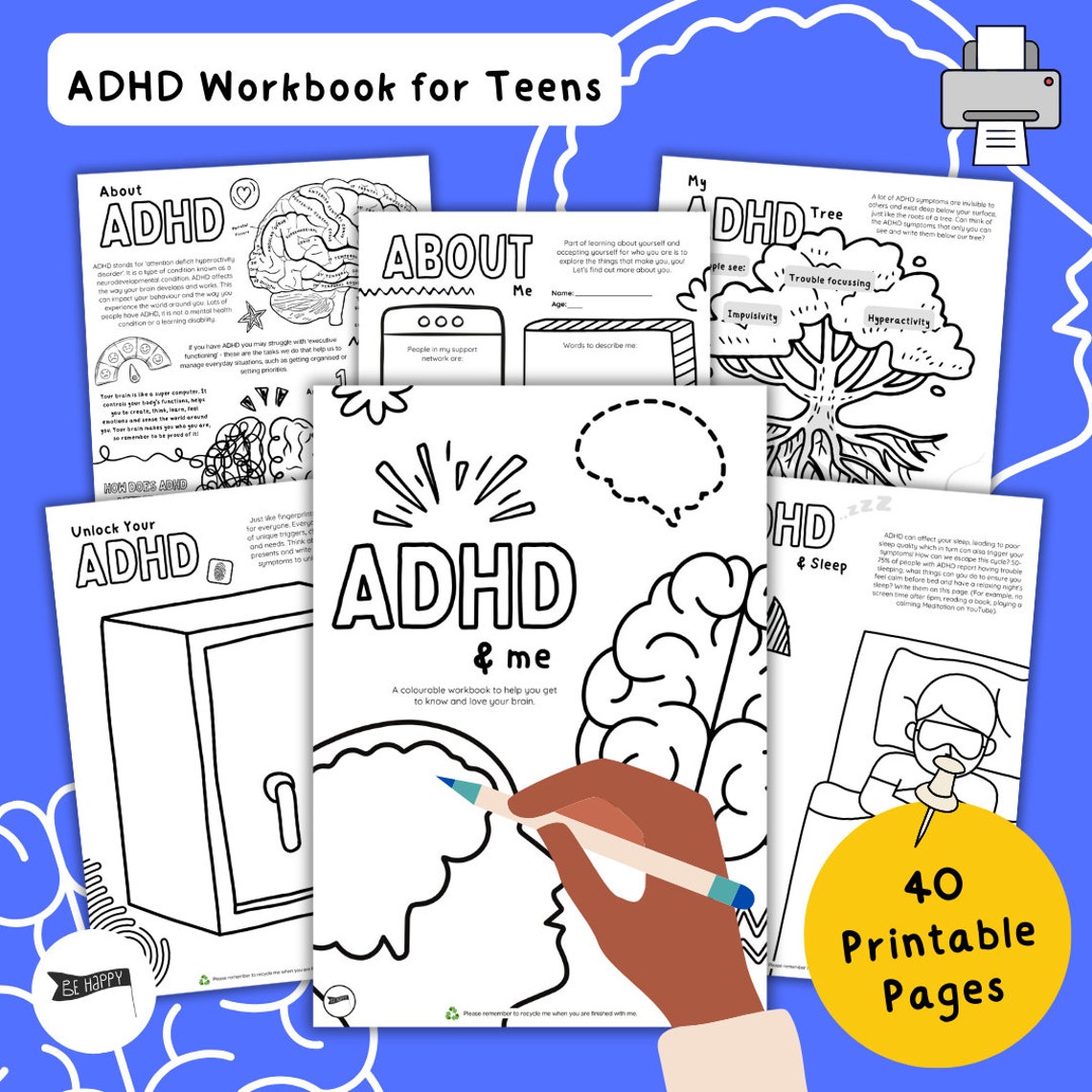 ADHD & Me - A Colourable, Printable Workbook for Pre-teens, Teens and ...