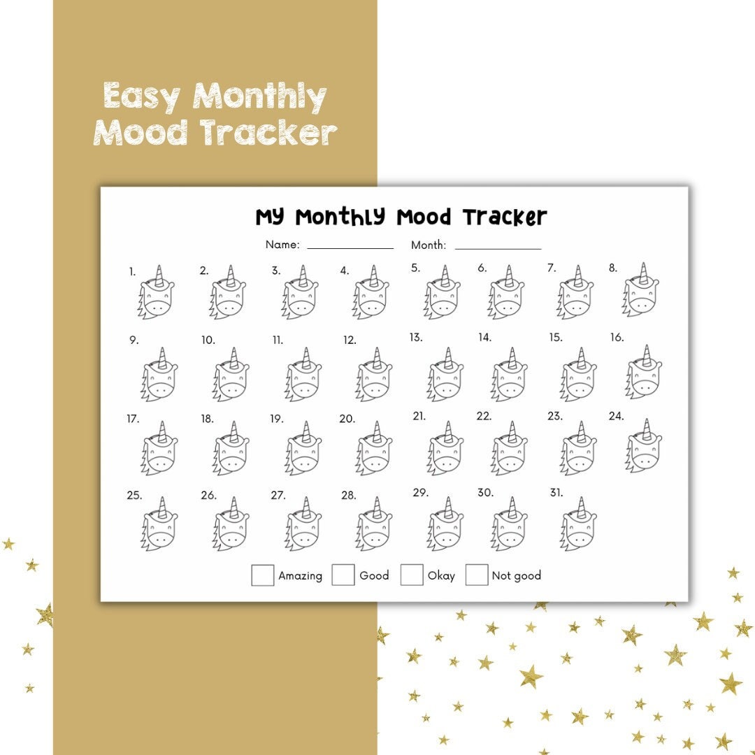 Children's Monthly Mood Tracker | Unicorn Pattern - Etsy