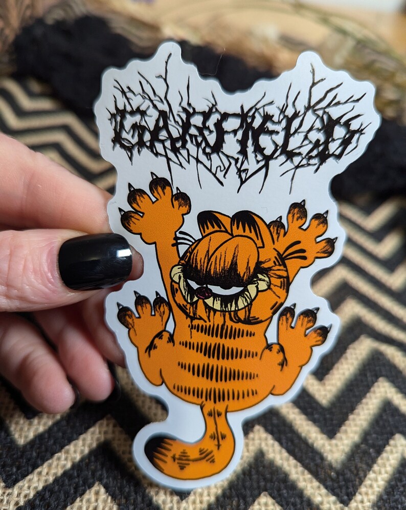 Black Metal Garfield Sticker - Etsy