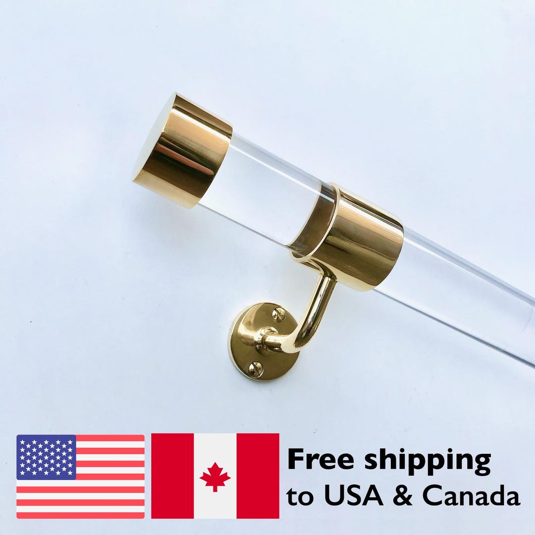 Clear Handrail With 1-1/2" Diameter Rod and Solid Brass Brackets and ...