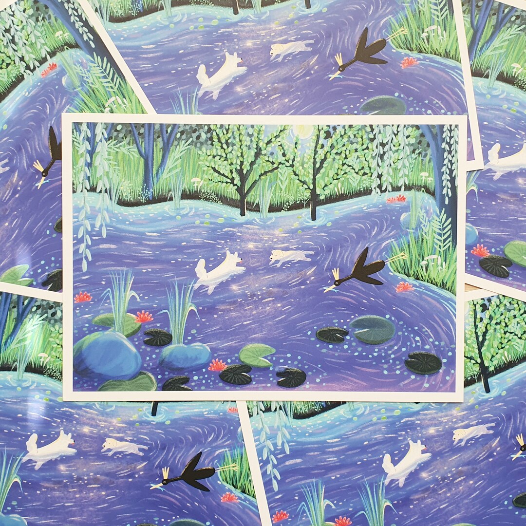 Moonlight Swimming Postcard / Mini Poster - Etsy