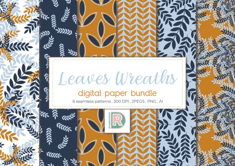Leaves Wreaths Digital Paper Bundle for Scrapbook Pages Leaves ...