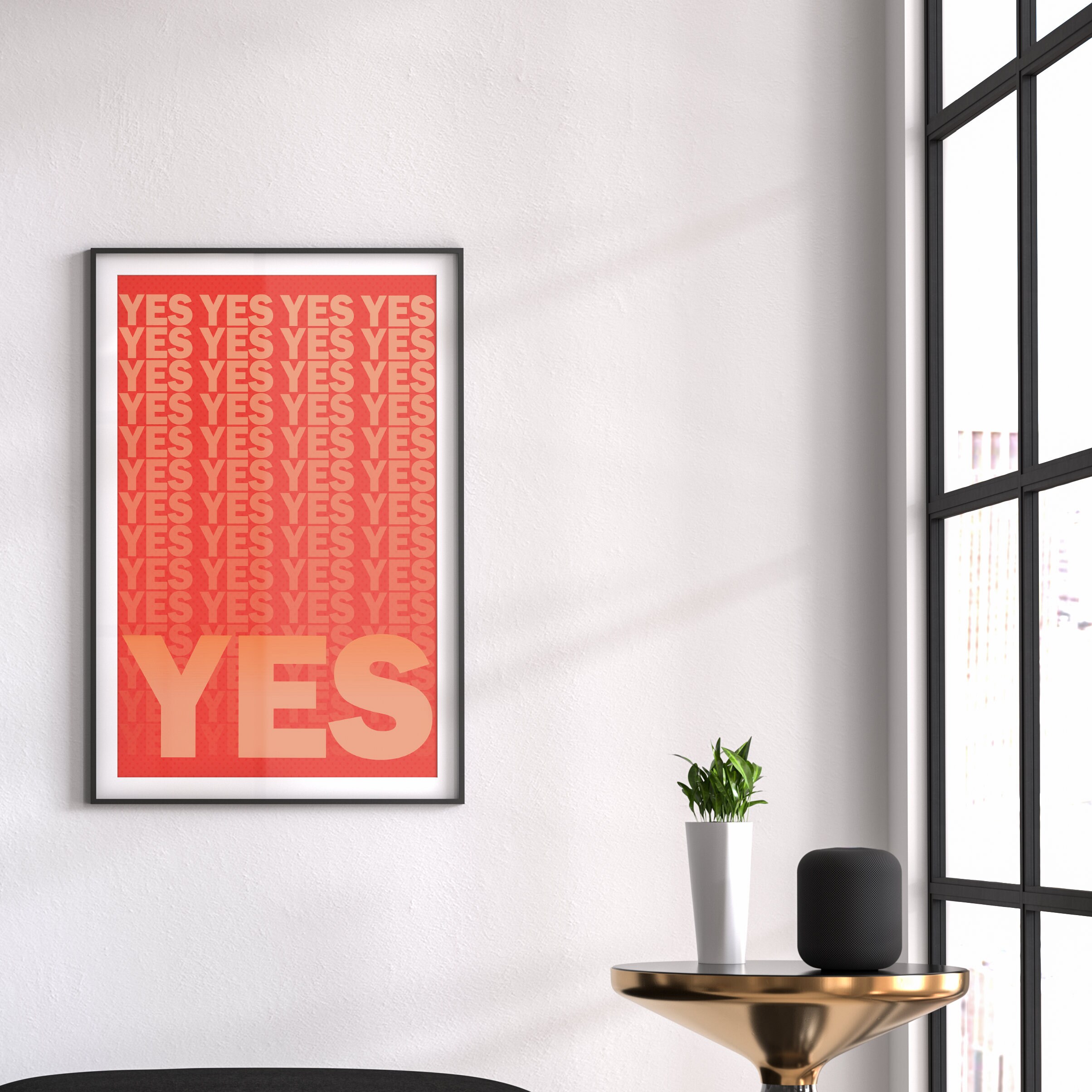 Yes Poster Typography Art Positive Answer Happy Home Print Easy ...