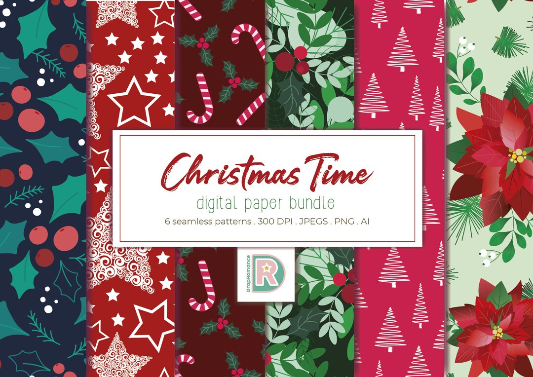 Christmas Time Digital Paper Bundle for Modern Scraping Handmade ...