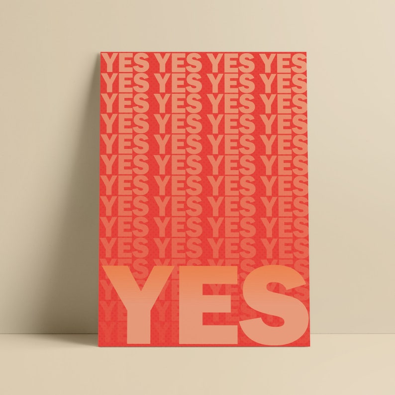 Yes Poster Typography Art Positive Answer Happy Home Print Easy ...