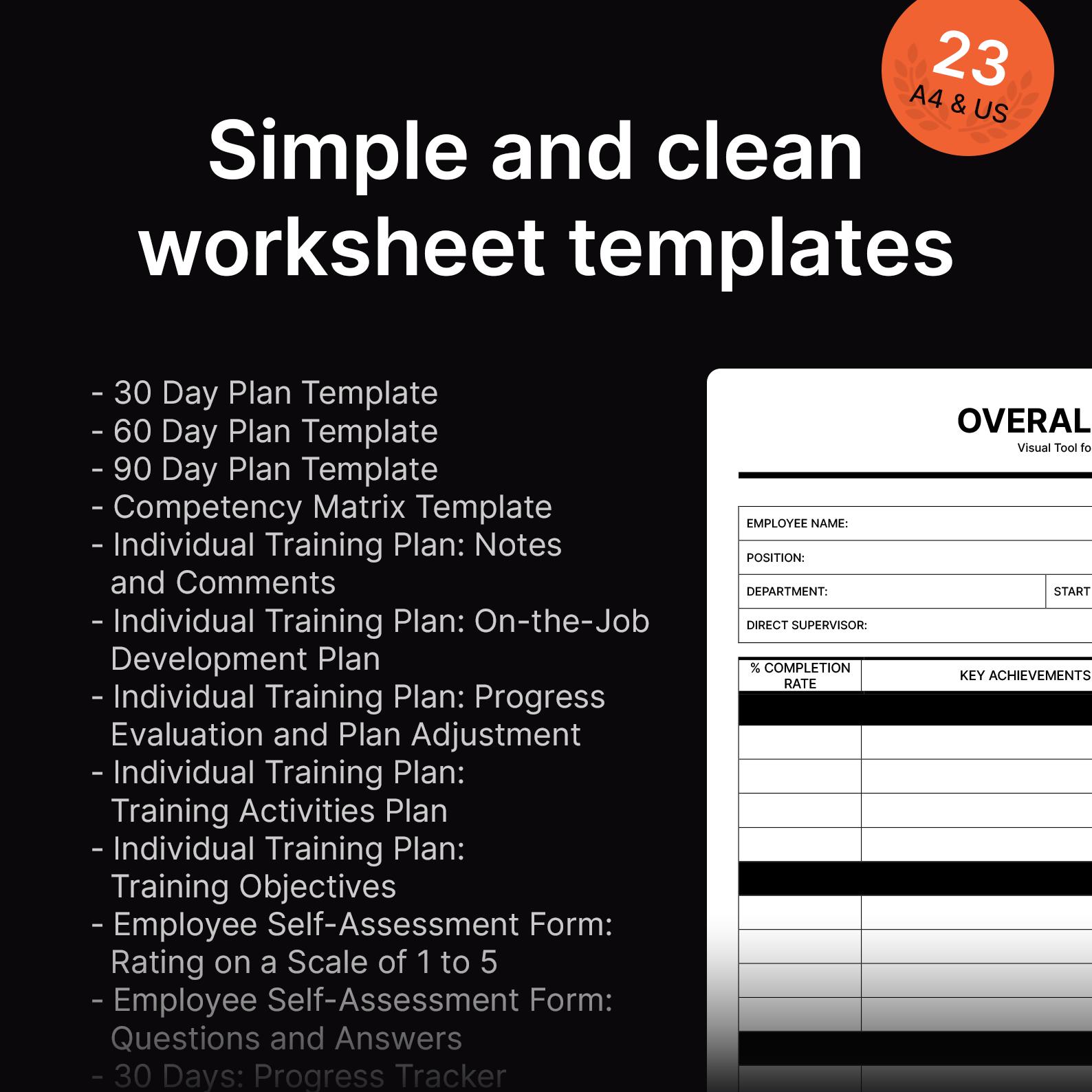 30 60 90 Day Plan Guide, Printable A4 US Worksheet Templates ...