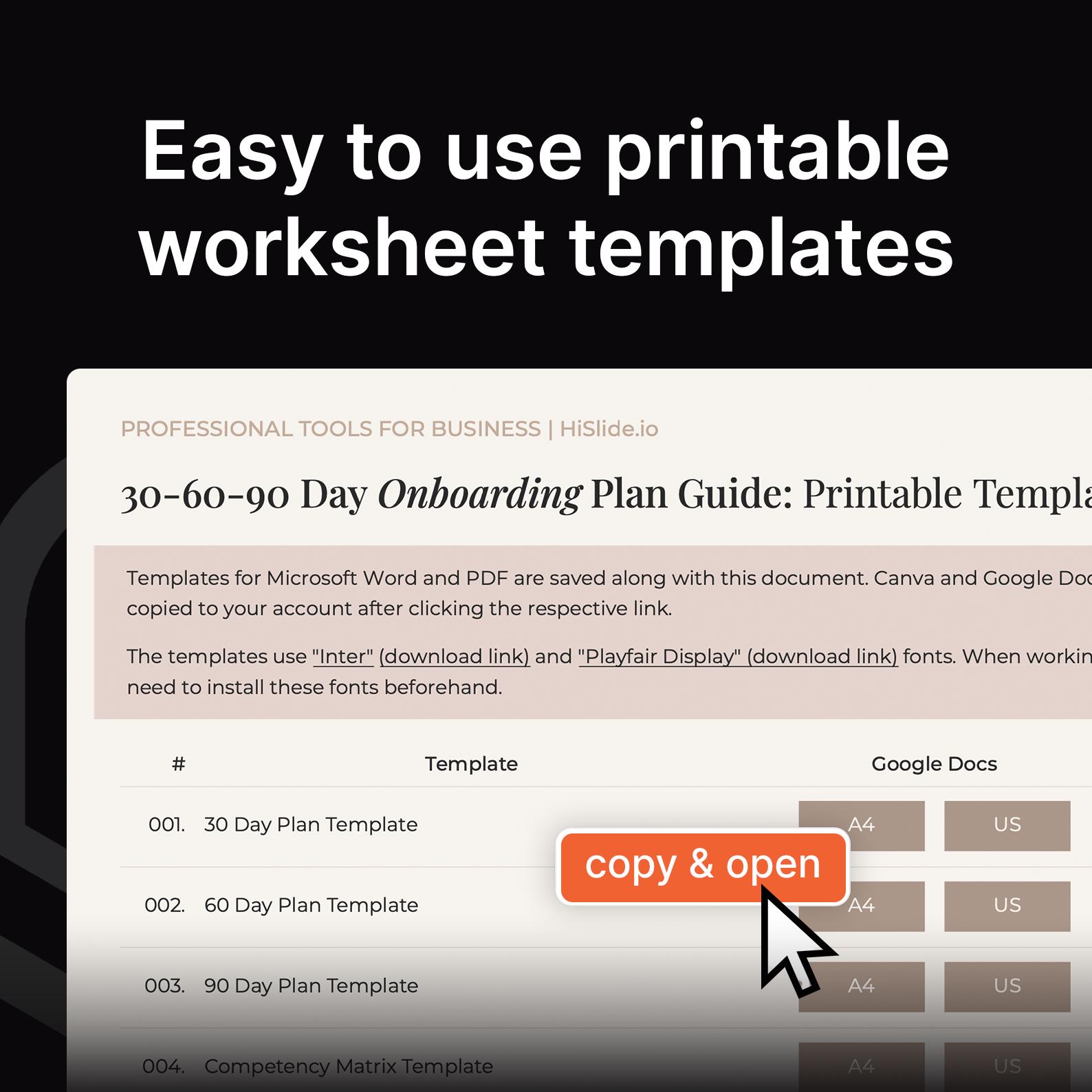 30 60 90 Day Plan Guide, Printable A4 US Worksheet Templates ...