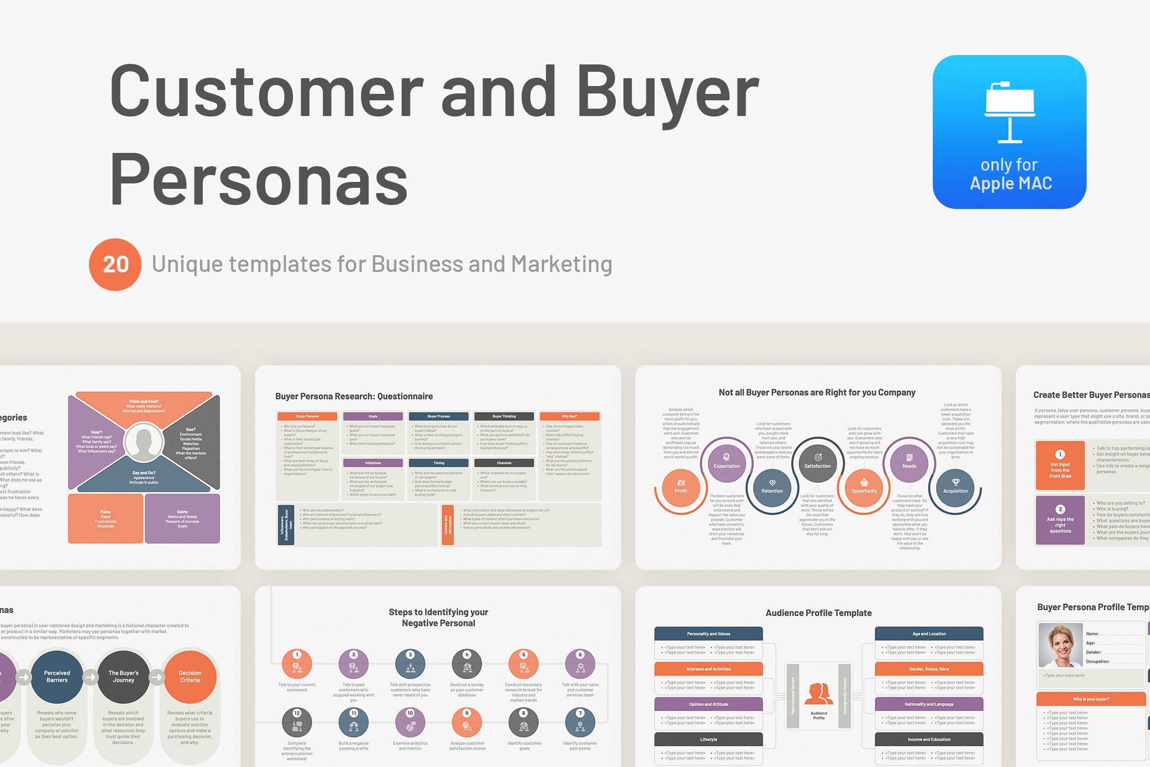 Customer and Buyer Personas Models, Methods, Templates for Keynote MAC ...