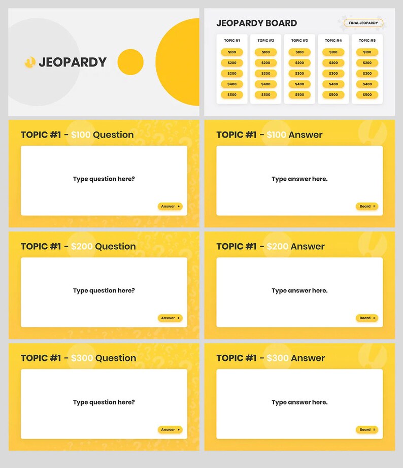 Jeopardy Game Powerpoint Template - Etsy