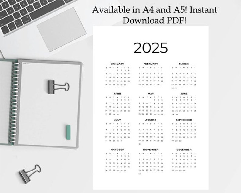 2025 Calendar, 2025 Yearly Calendar, 2025 Mini Calendar, A5 Calendar ...