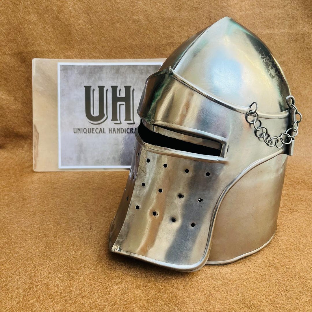 Medieval Collectible Knight Larp Helmet Armour Bascient Visored Barbuta ...