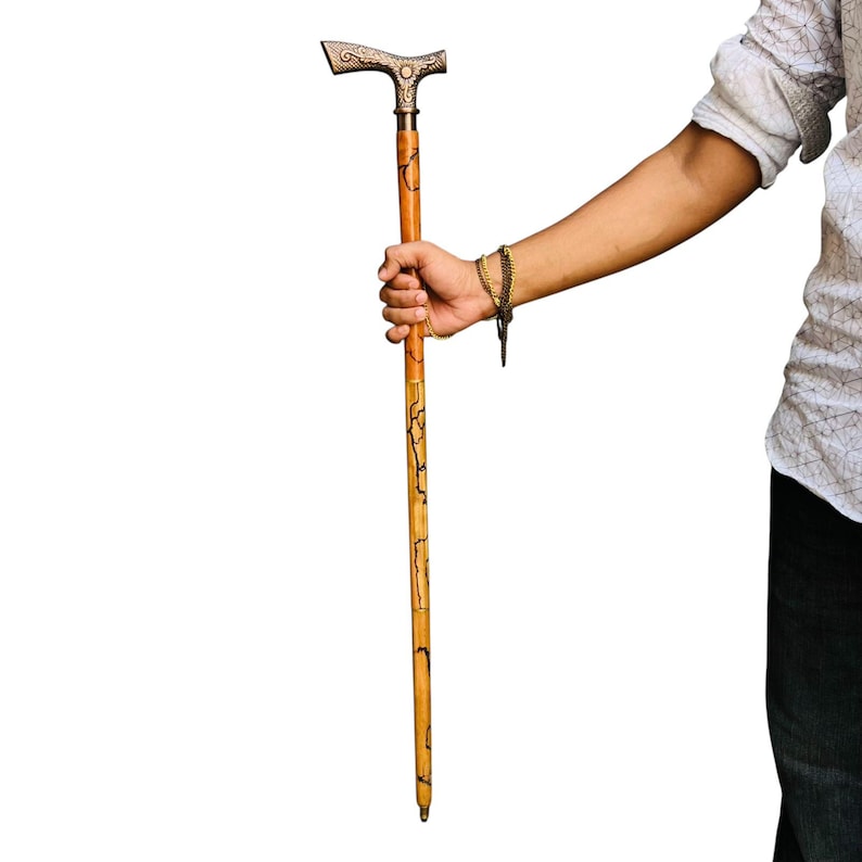 Hand Carved Wooden Walking Cane: Antique Copper Handle, 37" - Etsy
