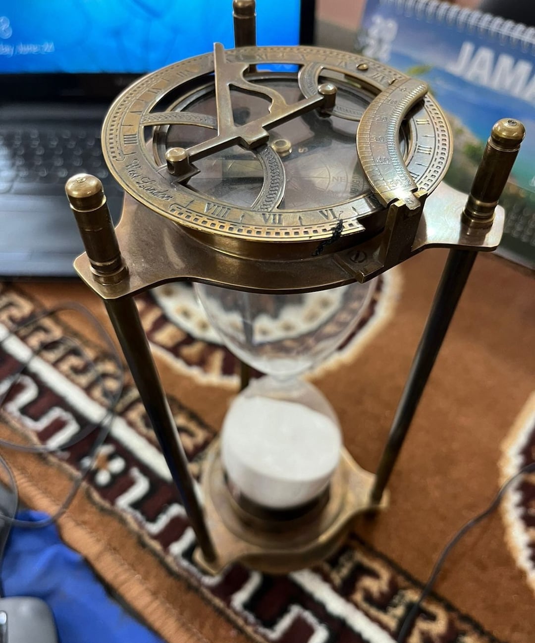 Vintage Brass Sand Timer Maritime Hourglass & Top Bottom With Sundial ...