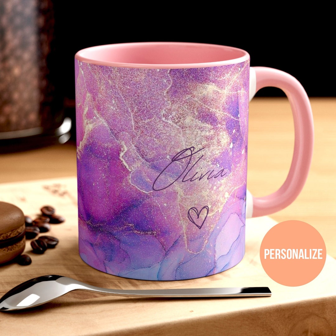 Custom Pink Gold Marble Mug, Personalized Marble Coffee Cup, Custom ...