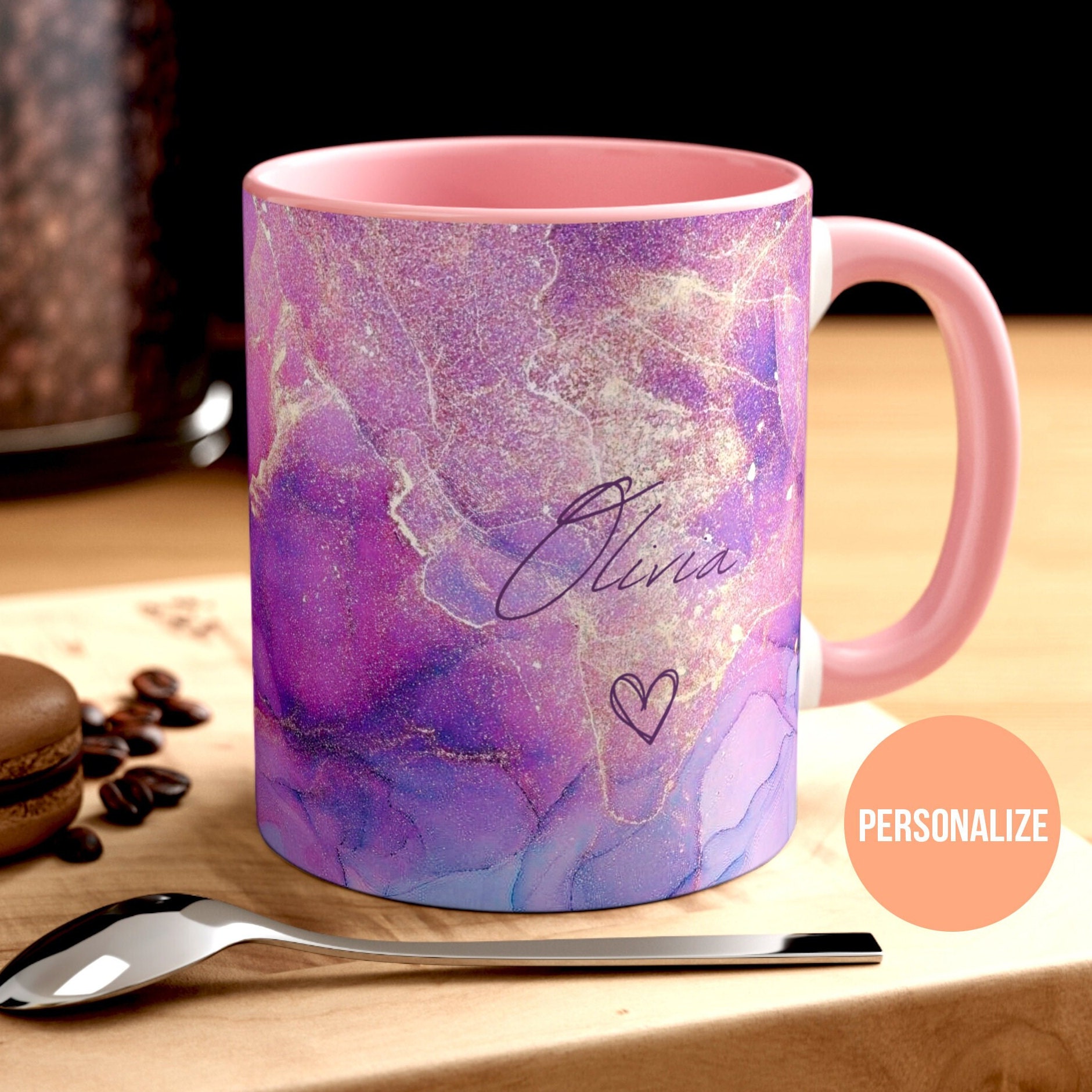 Custom Pink Gold Marble Mug, Personalized Marble Coffee Cup, Custom ...