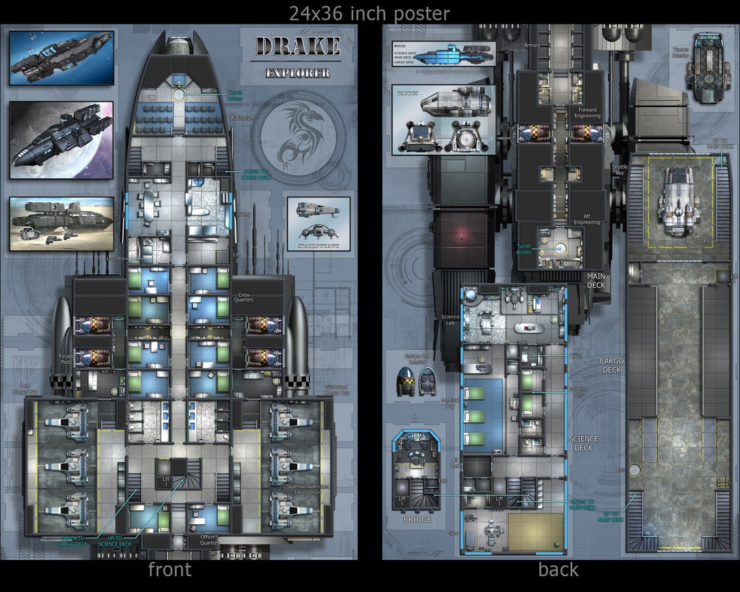 Drake - Exploration Vessle: Starship Poster Map. Deckplans for ...